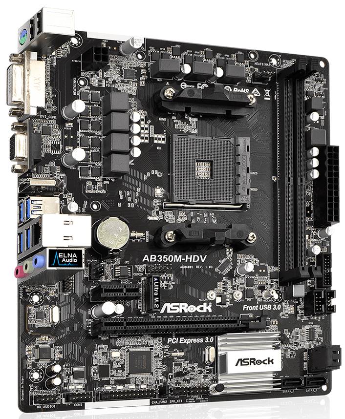 ASRock AB350M-HDV / B350 / AM4 / 2x DDR4 DIMM / 1x M.2 / HDMI / DVI-D ...