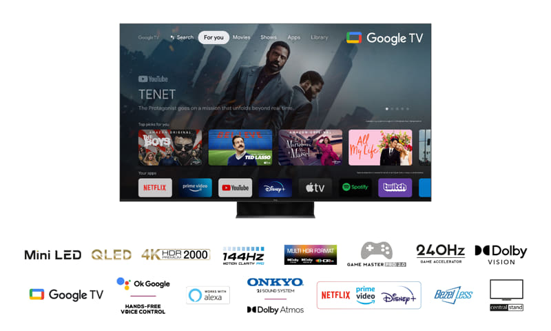 TCL 55C845 TV SMART Google TV QLED/55"/4K UHD/4300 PPI/144Hz/MiniLED ...